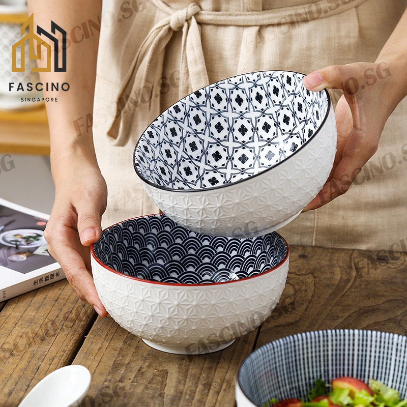 【SG】4.5'' 6'' 7'' 8" 9" Ceramic Bowl for Rice Noodle Ramen Soup Salad ...