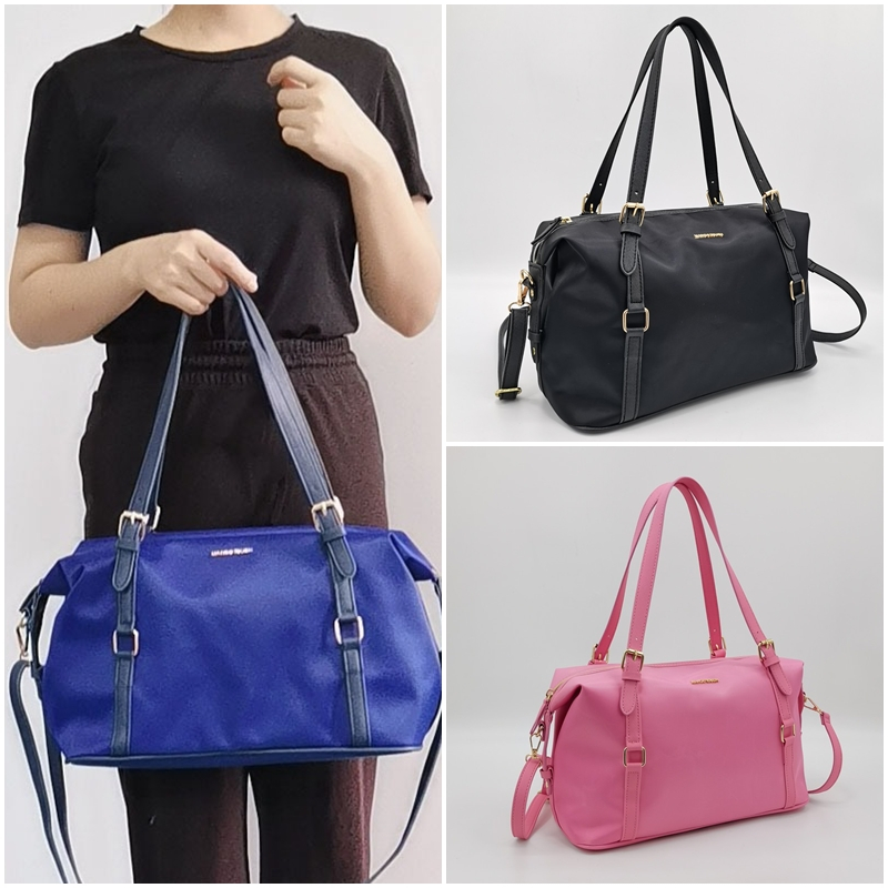 MANGO TOUCH Nylon Bowler Bag (Black, Blue, Pink) * shoulder tote ...