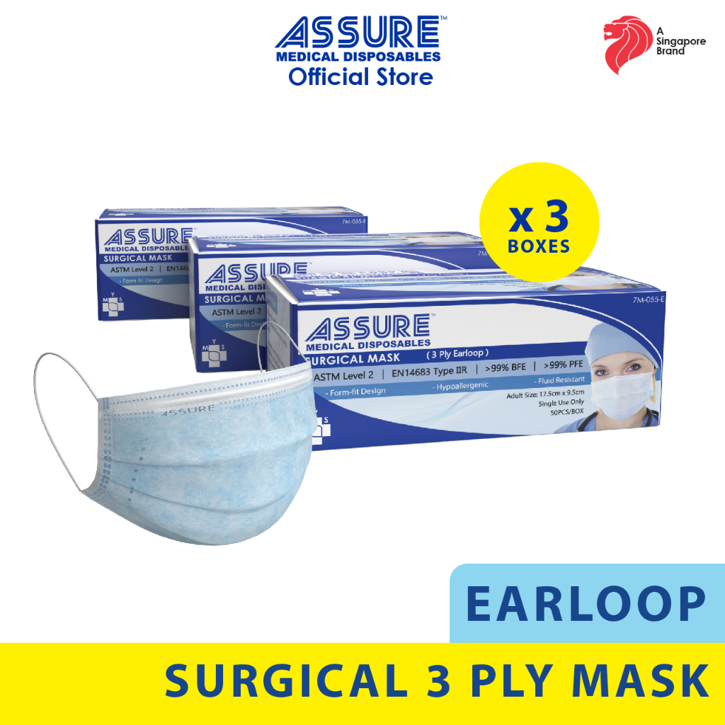 [Bundle of 3] ASSURE Surgical Face Mask 3-Ply With Ear- Loop 50'S/Box ...