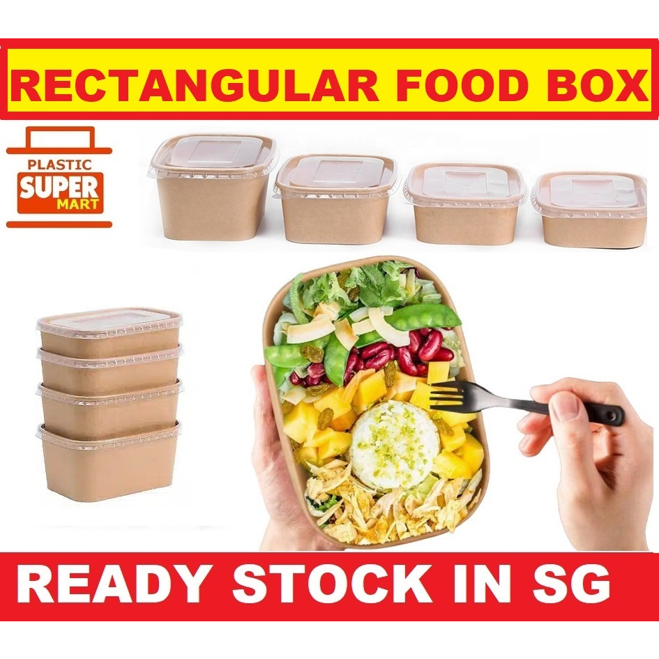 Disposable[ [50pcs] Kraft Rectangular Food Container Lunch Box Salad ...