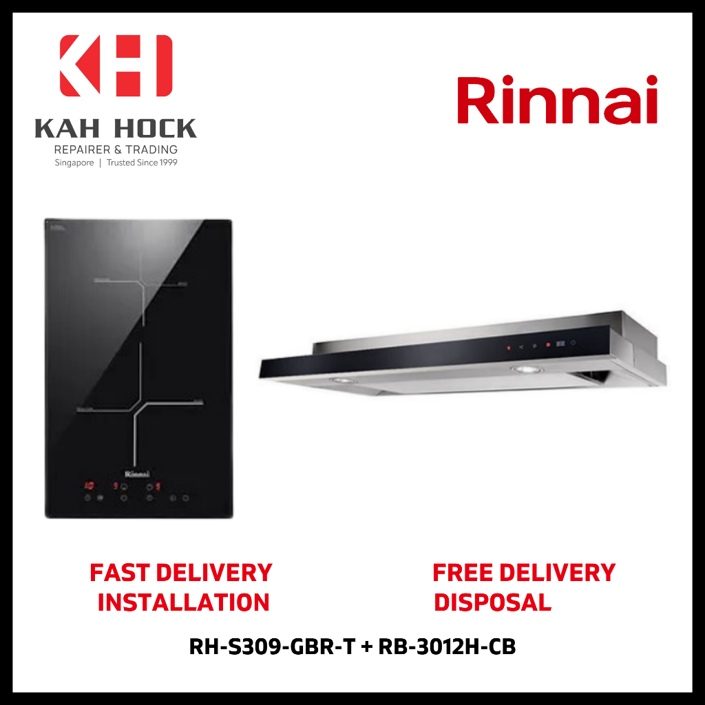 RINNAI RH-S309-GBR-T SLIMLINE HOOD + RB-3012H-CB 30CM 2 INDUCTION HOB ...