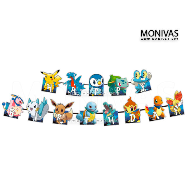 Pokemon Characters Party Garland Pikachu Banners Happy Birthday Bunting ...
