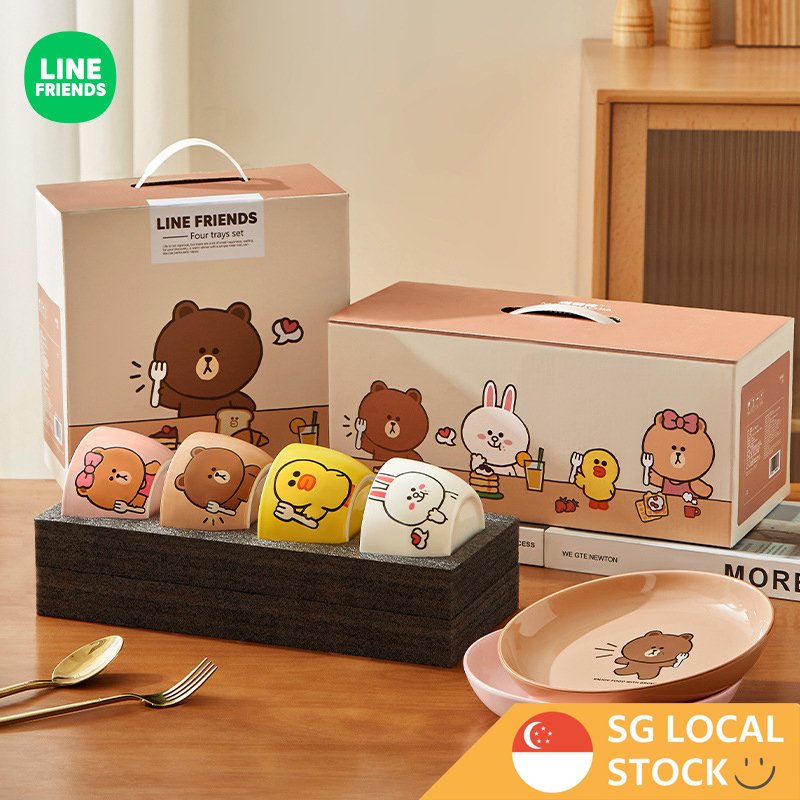 Line Friends Ceramic Bowl Plate Set 4pcs per pack Brown Cony Sally ...
