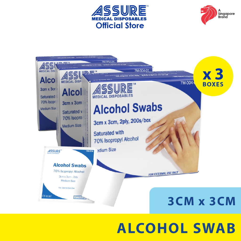 [Bundle of 3] ASSURE Alcohol Swab Sterile 3cm X 3cm 2-Ply 200 Pce/Box ...