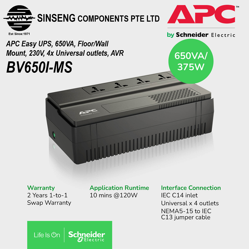 APC Easy UPS, 650VA, Floor/Wall Mount, 230V, 4x Universal outlets, AVR ...