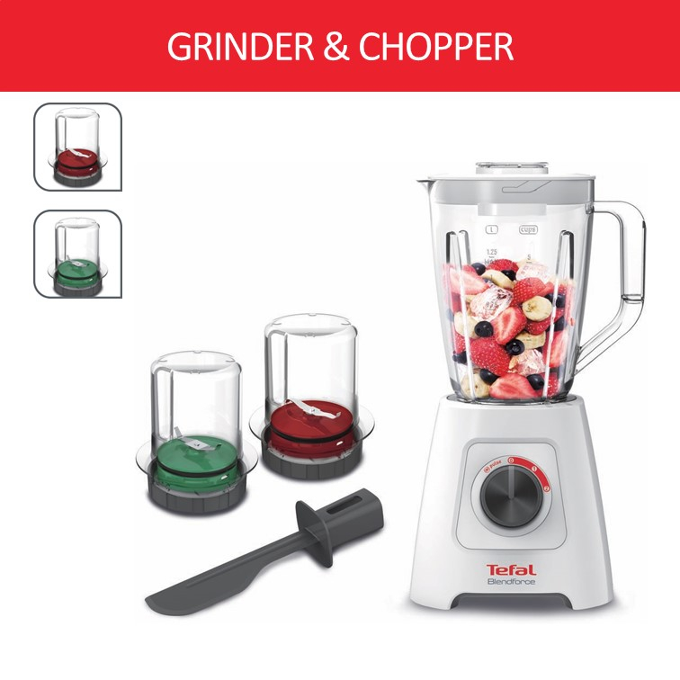 Tefal Blendforce Blender w/Grinder, Chopper & Spatula BL4291 - 600W, 2 speeds + pulse, 2L ...