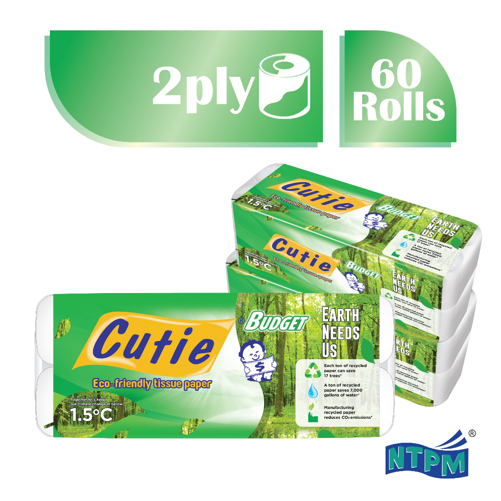[60 Rolls] Cutie Budget Bathroom Eco Tissue Paper - Bundle of 3 ...