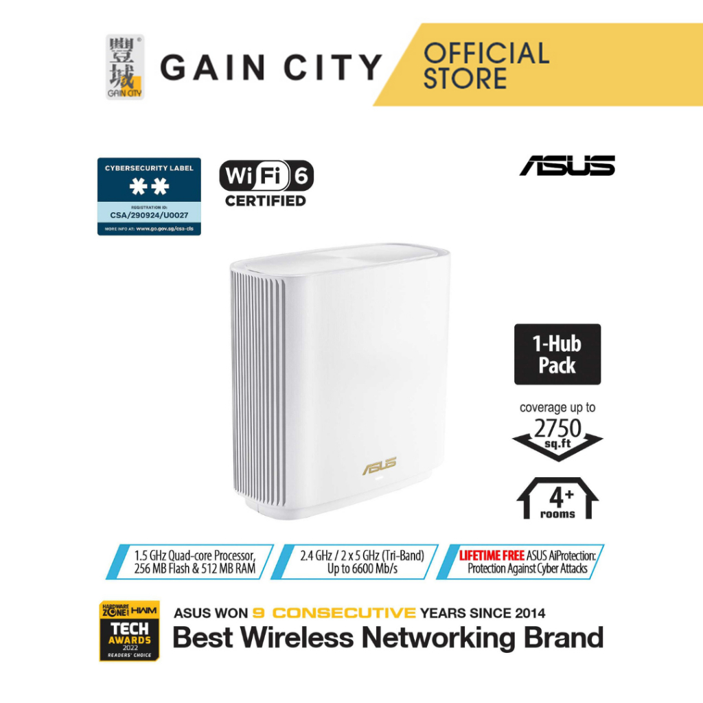 Asus Ax6600 Tri-band Wifi 6 Zenwifi Mesh Xt8 (1 Pack Wht) (574 + 1201 ...