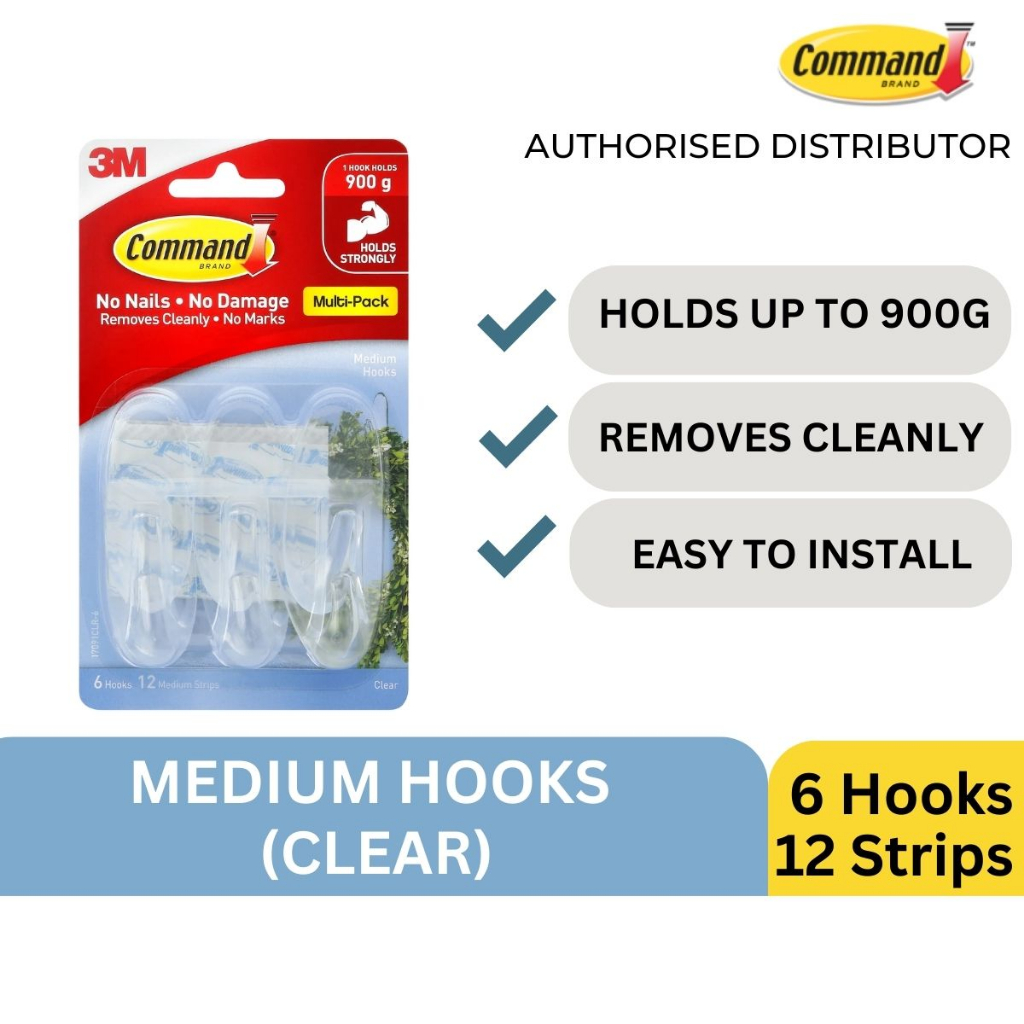 3M Command Clear Medium Hooks Value Pack - 17091CLR-VP | Shopee Singapore