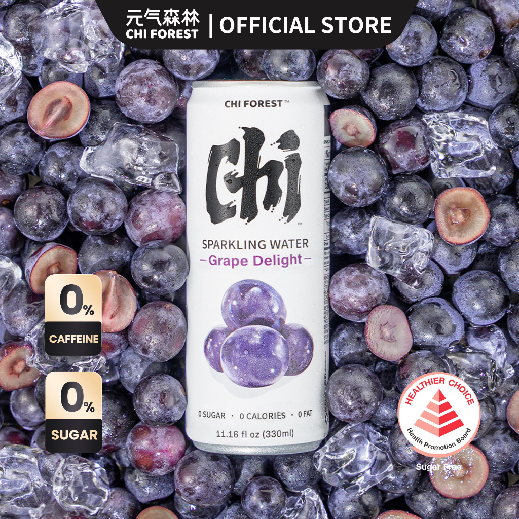 Chi Forest (Genki Forest) 元气森林 Sparkling Water Sugar Free Drinks Grape Delight Cans 330ml ...