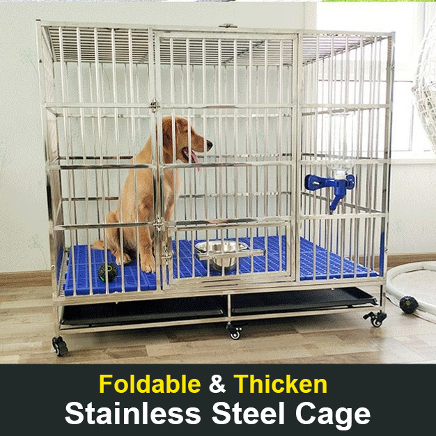 [iDS] M/L/XL/XXL Stainless Steel Foldable Thick Cage with Wheels Full ...