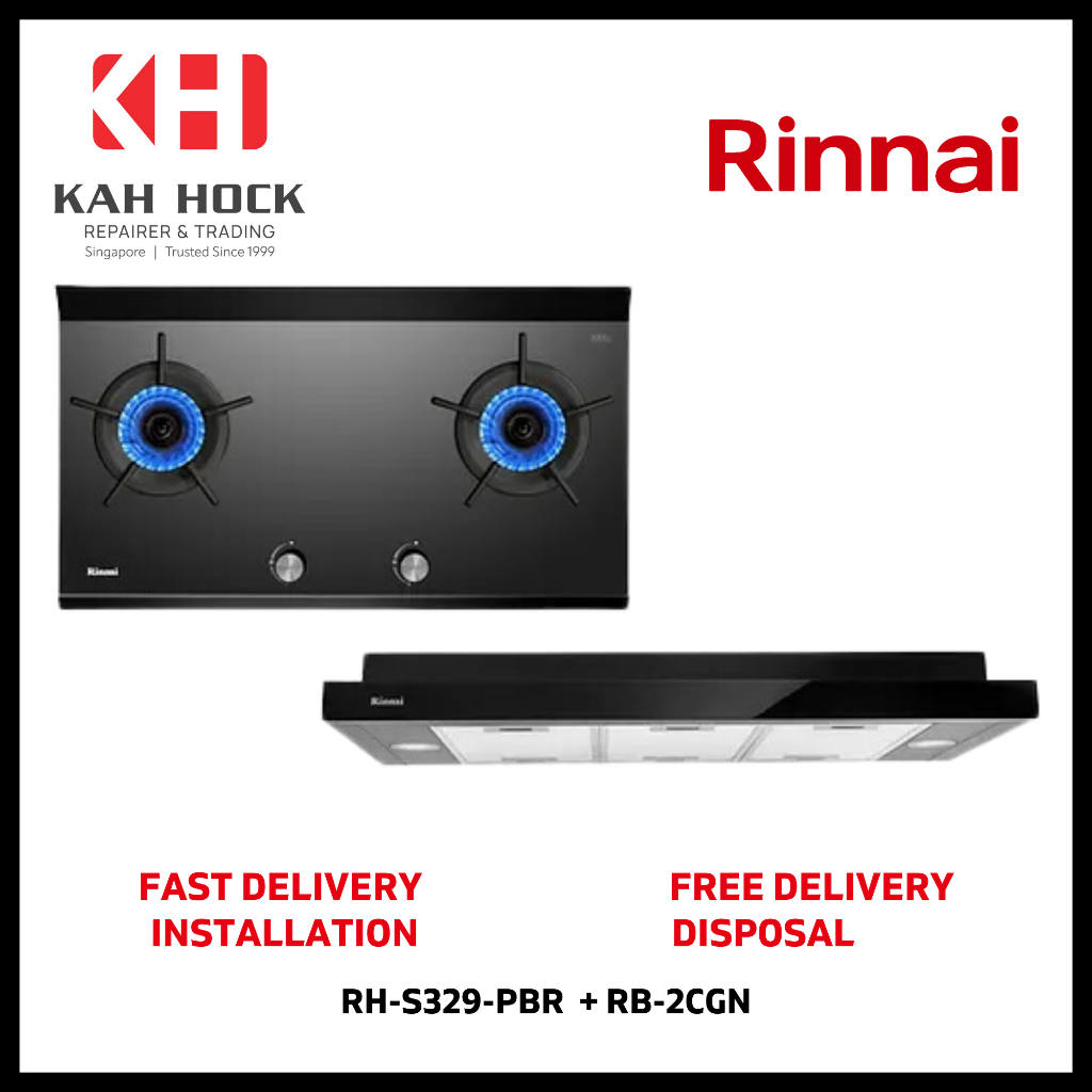 RINNAI RH-S329-PBR SLIMLINE HOOD + RB-2CGN 2 INNER BURNER BUILT-IN HOB BUNDLE *INSTALLATION ...