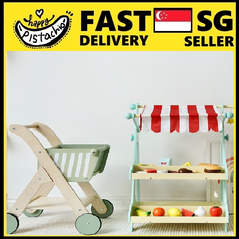 Kid Wooden Pull Push Shopping Cart Supermarket Trolley INS COCO ...