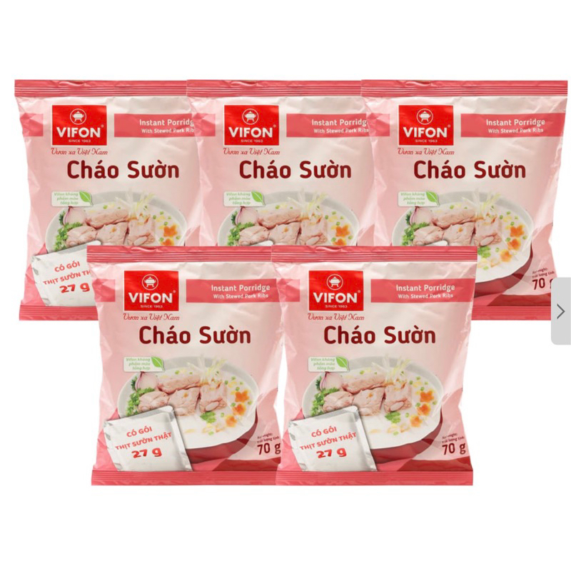 5 gói cháo sườn Vifon 70g (có gói thịt sườn thật)-5 sachets of Vifon ...