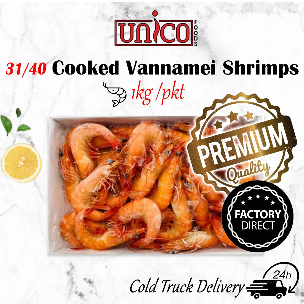 [unicofoods] Live Frozen Cooked Prawn Vannamei White Shrimp 31 40 1kg
