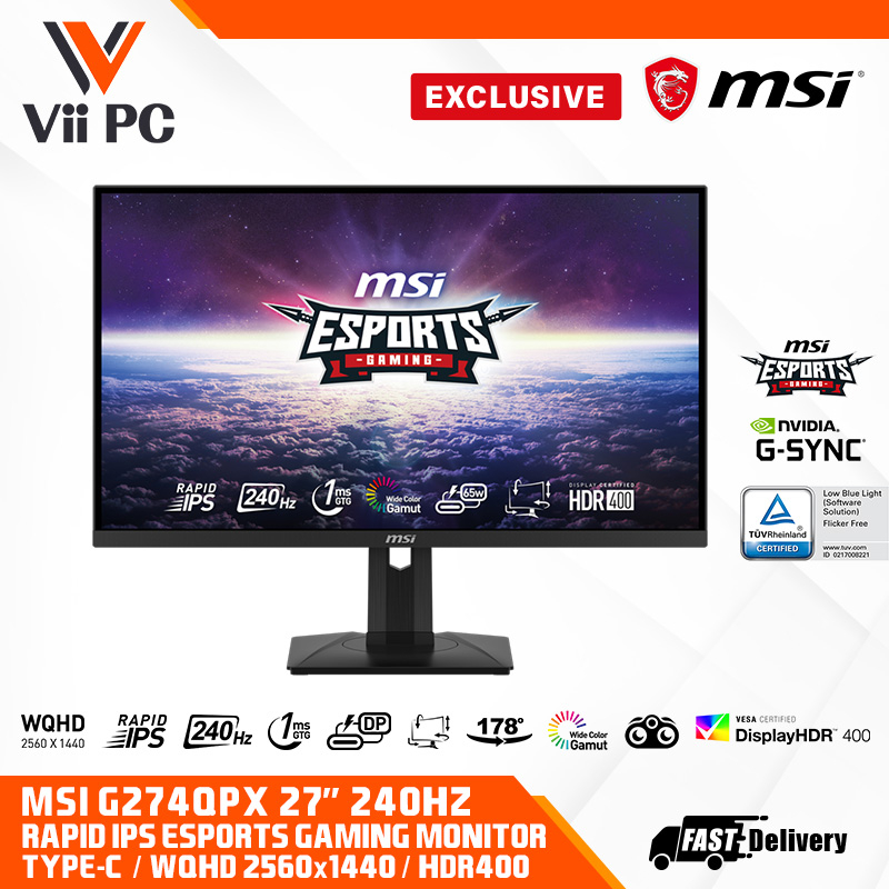MSI G274QPX, 27" 2K Gaming Monitor, 2560 x 1440 (QHD), Rapid IPS, 1ms ...