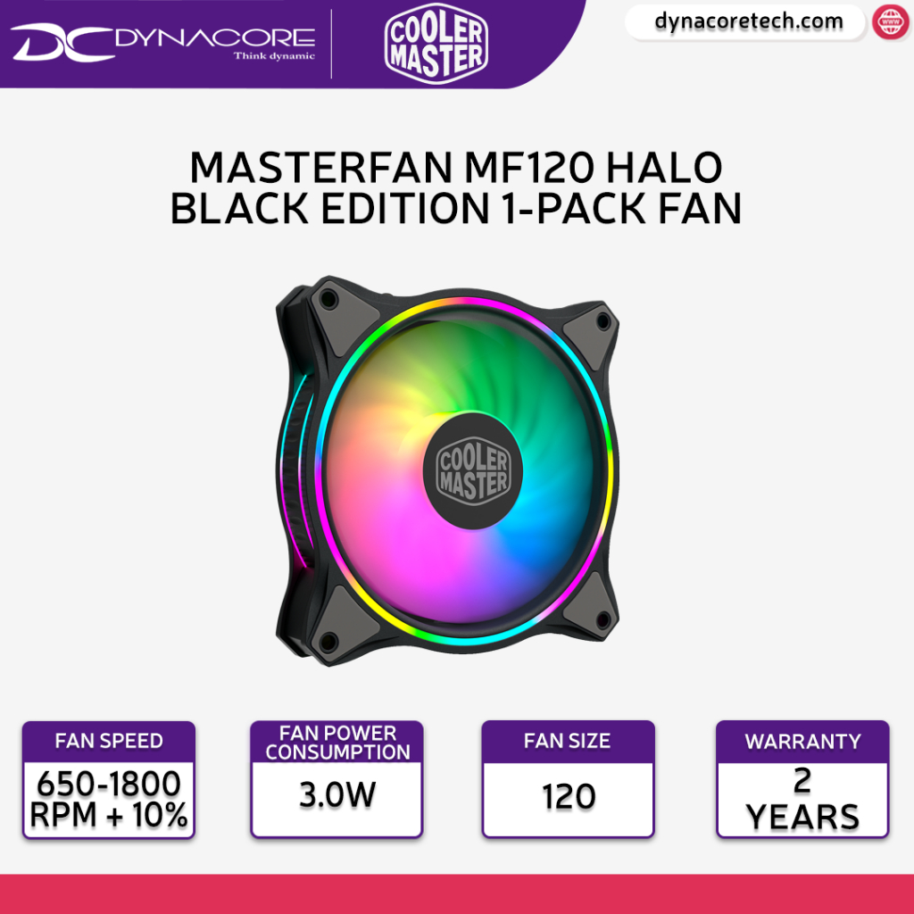 Cooler Master MasterFan MF120 Halo ARGB 120mm Case Fan - Black - Single ...