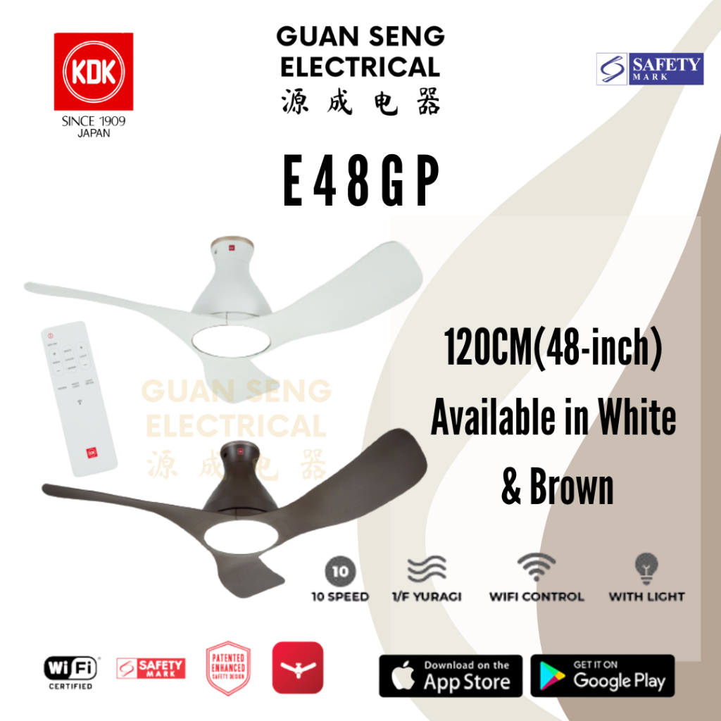 KDK E48GP DC Motor Ceiling Fan with LED Light Kit, Wi-Fi and Apps ...