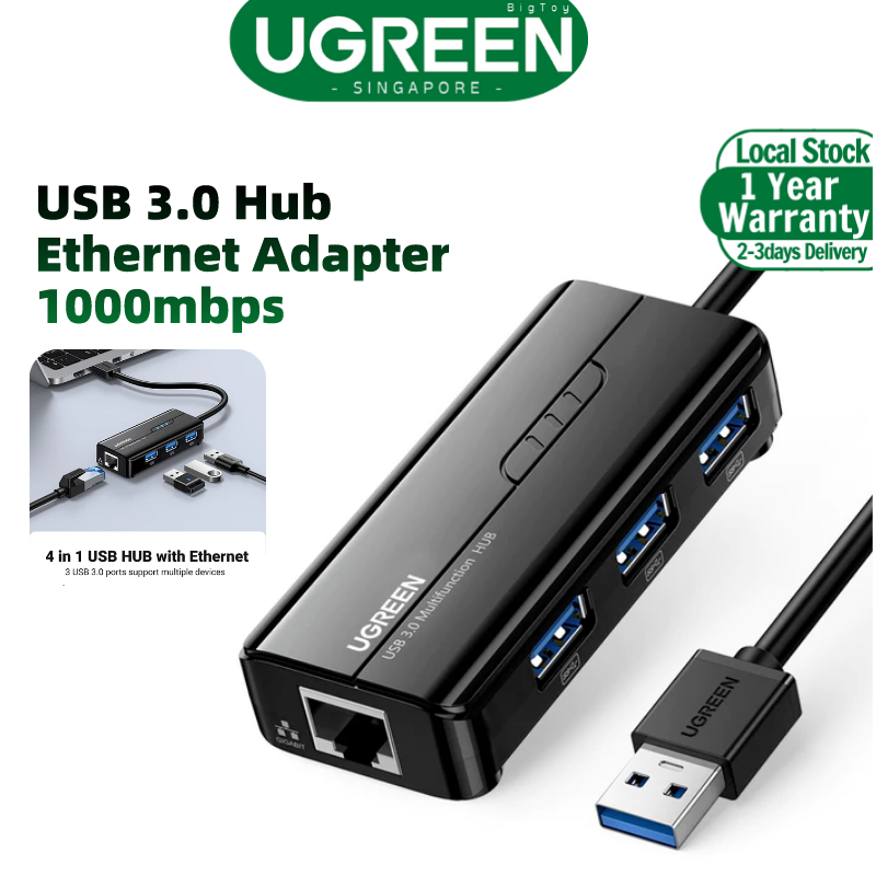 UGREEN Network Adapter USB Gigabit Ethernet Adapter with USB 3.0 Hub ...