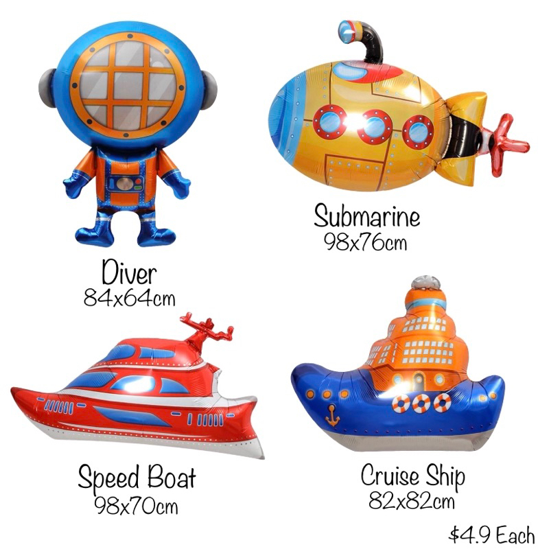 [SG Instock] Diver Submarine Speedboat Cruise Ships Foil Balloons / Sea ...