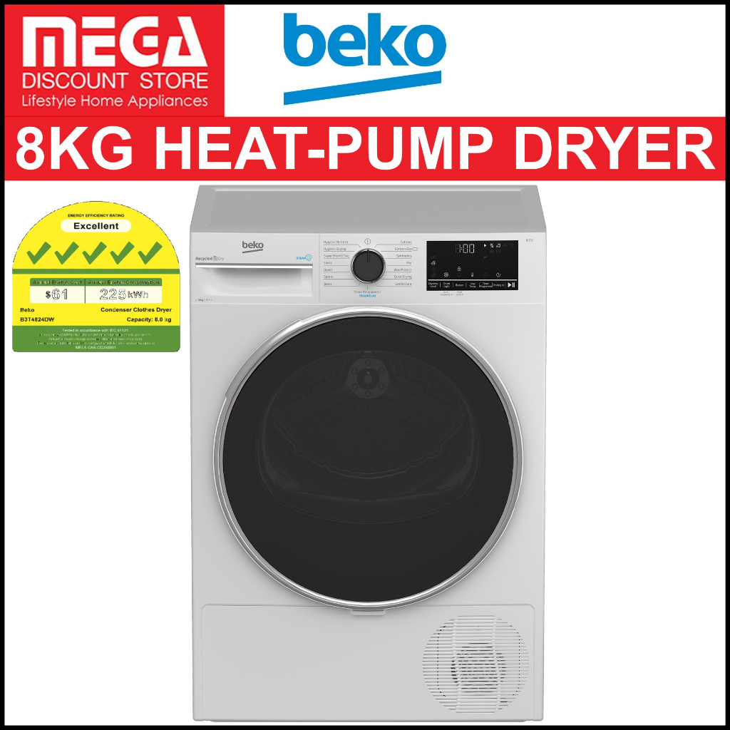 BEKO B3T4824DW 8KG HEAT PUMP DRYER (5 TICKS) | Shopee Singapore