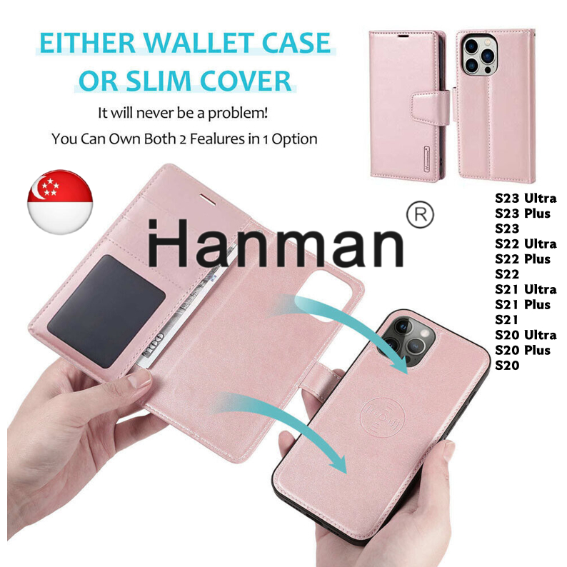 Hanman Genuine Leather Detachable Back Case For Samsung S23 S22 S21 ...