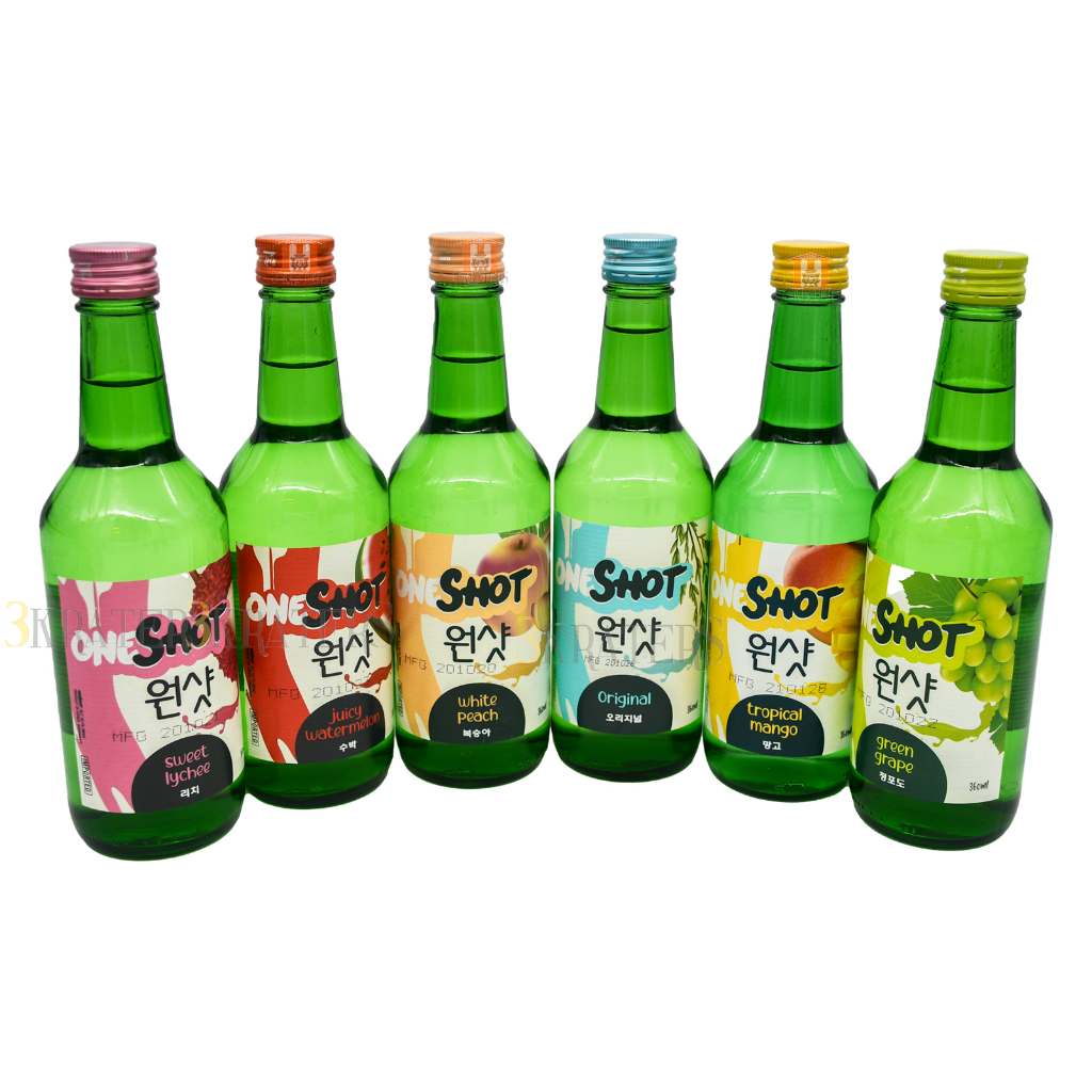 ONE SHOT Korean Soju Bundle of 6 (5 Assorted Flavours) 360ml x 6 ...