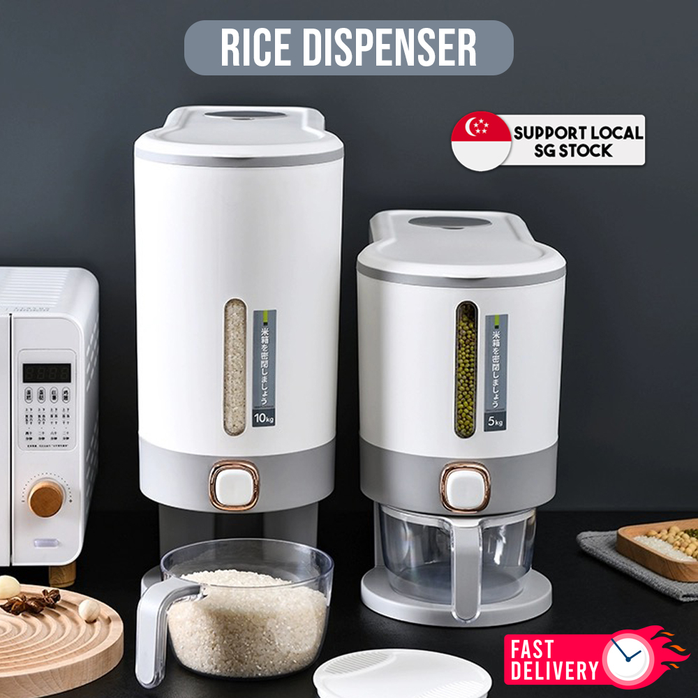 🔥SG STOCK🔥 Auto Rice Dispenser Storage Container with Measuring Cup ...