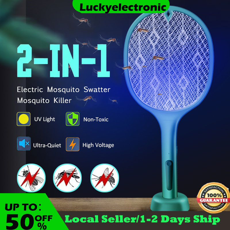 2 in 1 Electric Mosquito Racket Fly Swatter Killer Racquet Dual-Mode ...