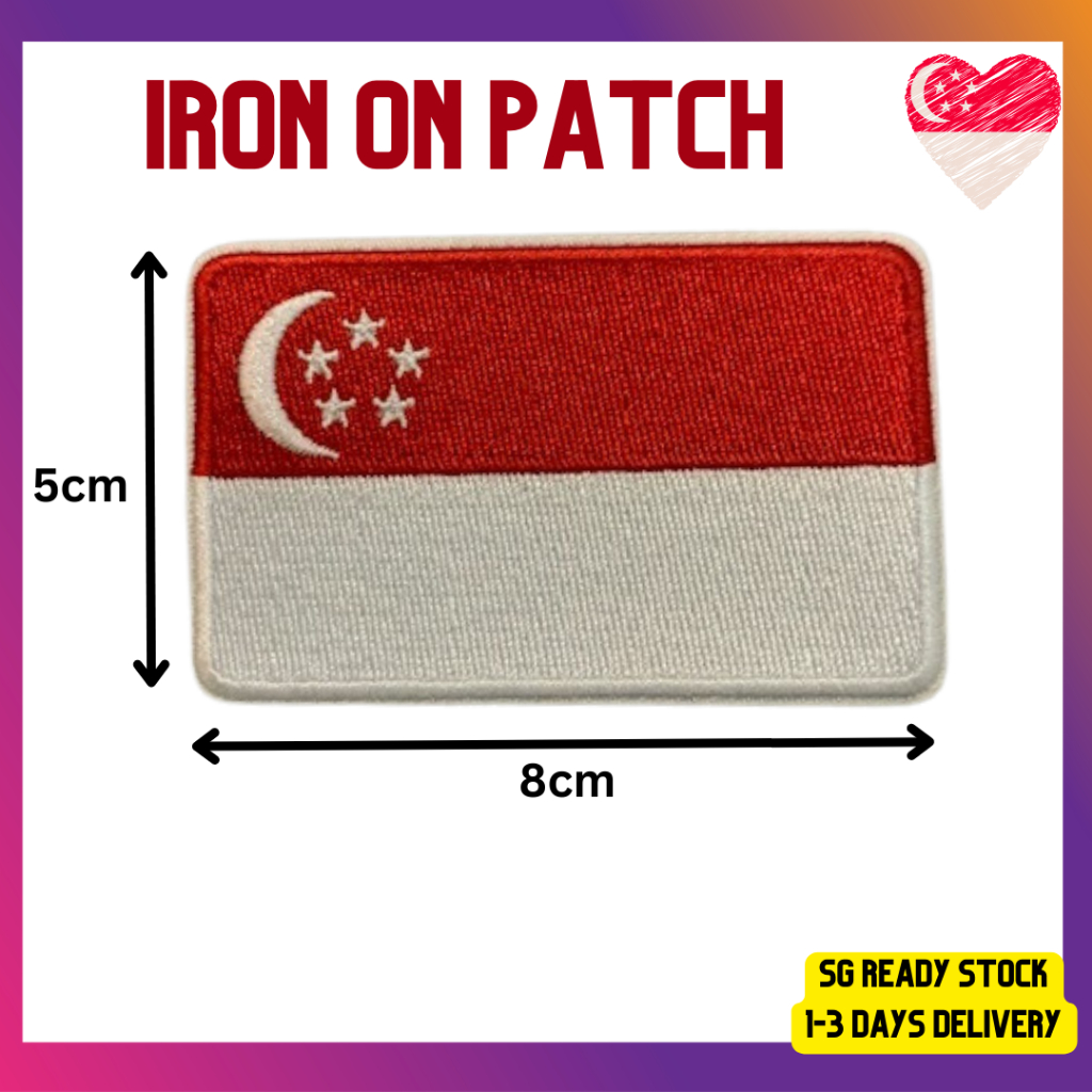 [SINGAPORE FLAG PATCH] EMBROIDERY PATCHES STICK ON / IRON ON PATCHES FABRIC CLOTHES BADGE NDP ...