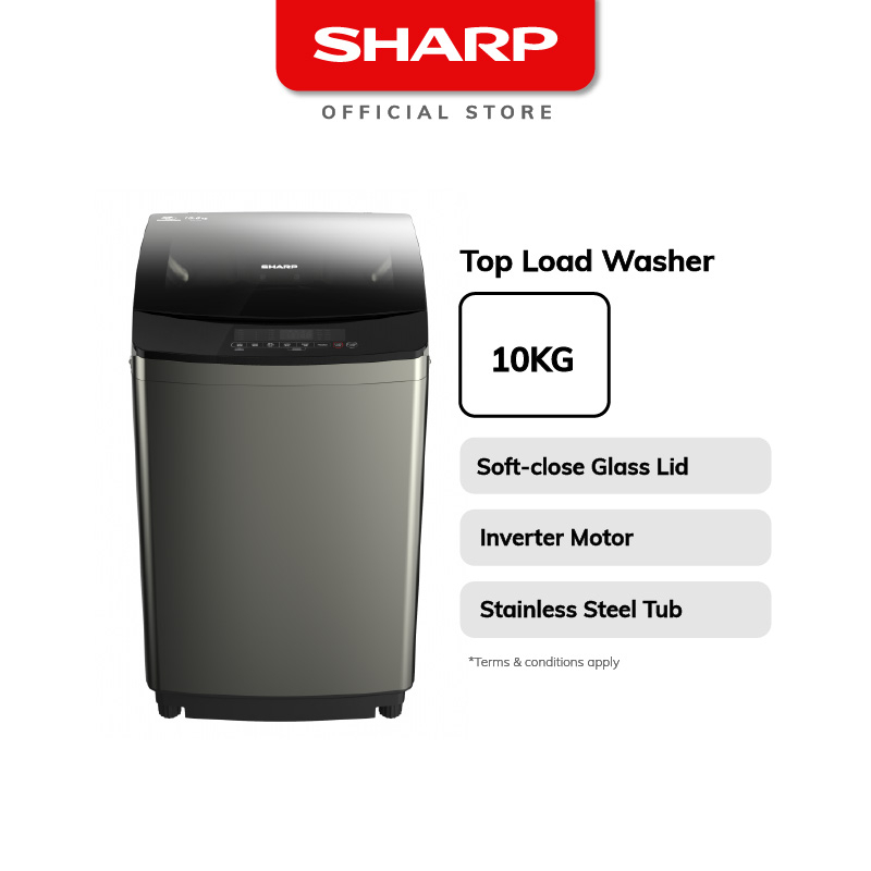 SHARP 10KG Top Load Washer l 10 Program l ES-F100G (3 Ticks) l 2 Year ...