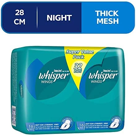 Whisper Heavy and Overnight Flow with Wings Sanitary Napkins 32pads ...