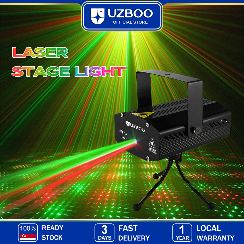 UZBOO Laser Stage Lights Party Projector Lights DJ Disco Sound Activated Strobe Lights RGB Led ...