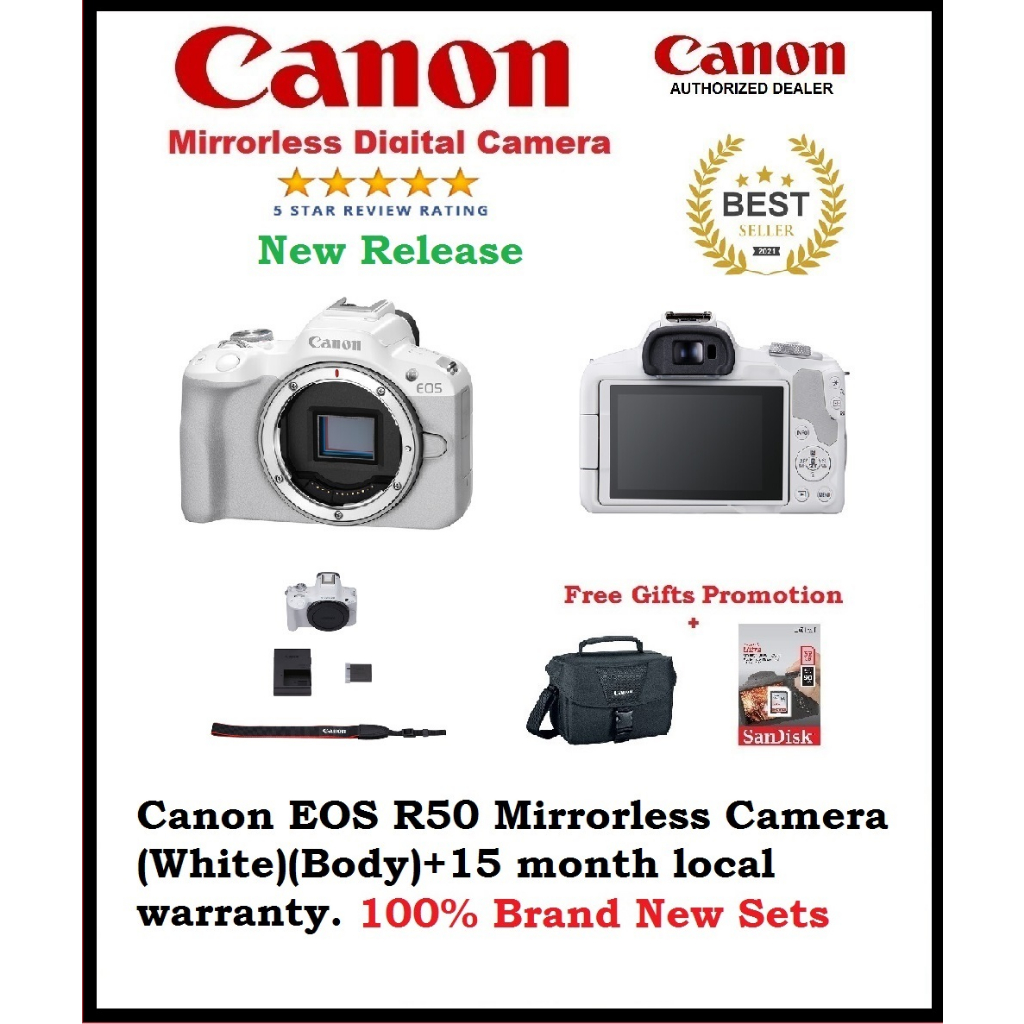Canon EOS R50 Mirrorless Camera (White)(Body)+15 month local warranty ...