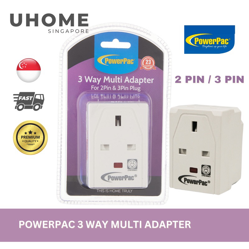 Powerpac 3 Way Multi Adaptor With 2 Pin Direct Plug (Neon Led On/Off ...