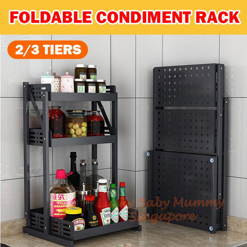 Foldable Kitchen Condiment Storage Rack Multi-Layer 2/3 Tier Seasoning ...