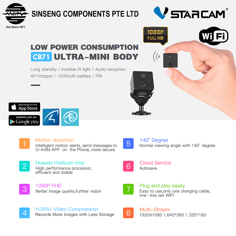VStarcam Upgraded CB71 WIFI Smart 1080P CCTV Mini Battery IP Camera ...