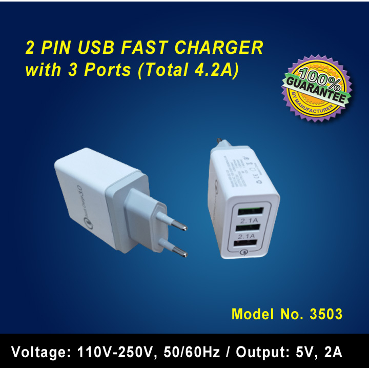 2 PIN USB FAST CHARGER with 3 USB Port (4.2A) | Shopee Singapore