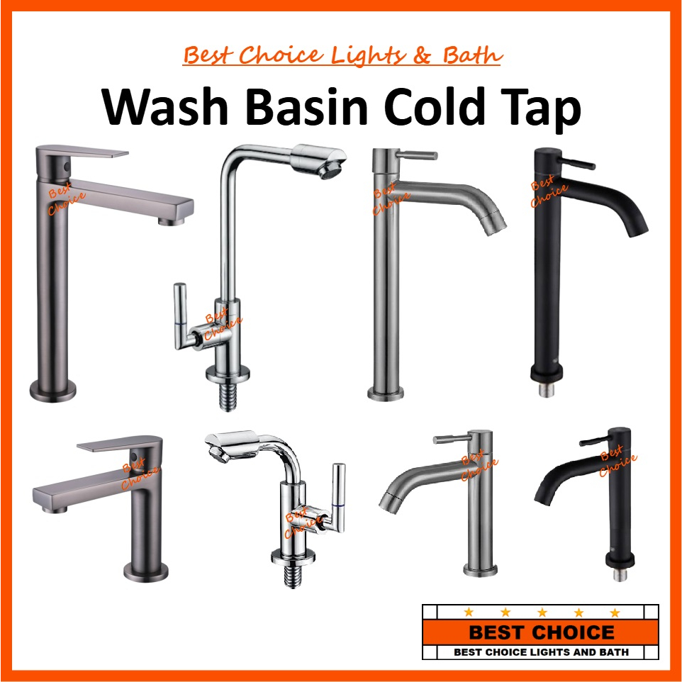 Low & Tall Wash Basin Cold Water Taps Designer Tap for toilet bathroom ...