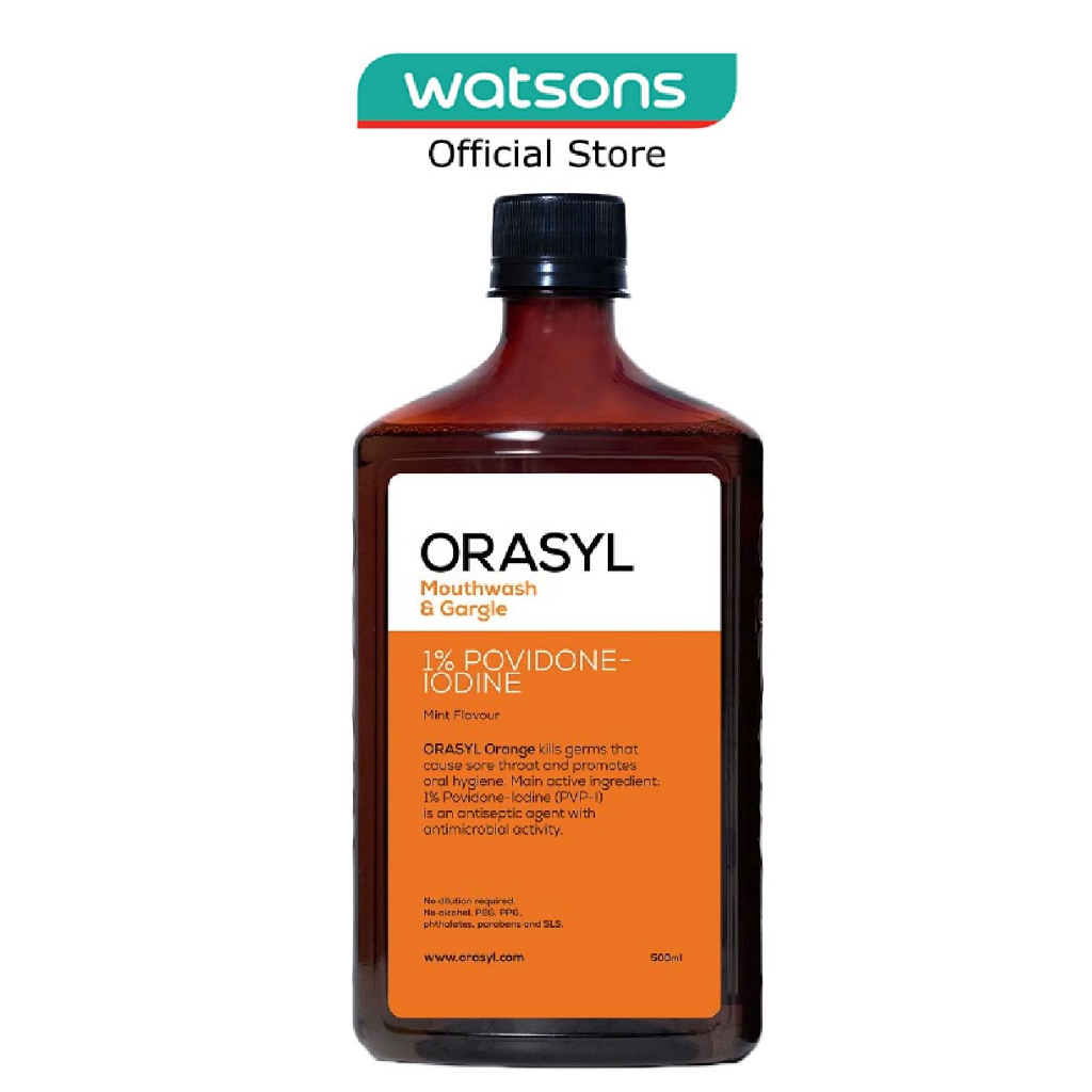 ORASYL Mouthwash & Gargle Orange 1% Povidone-Iodine 500ml | Shopee ...