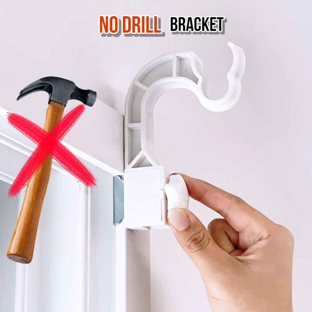 No Drill Curtain Rod Holder Bracket Easy Installation Secure Hold 2Pcs ...