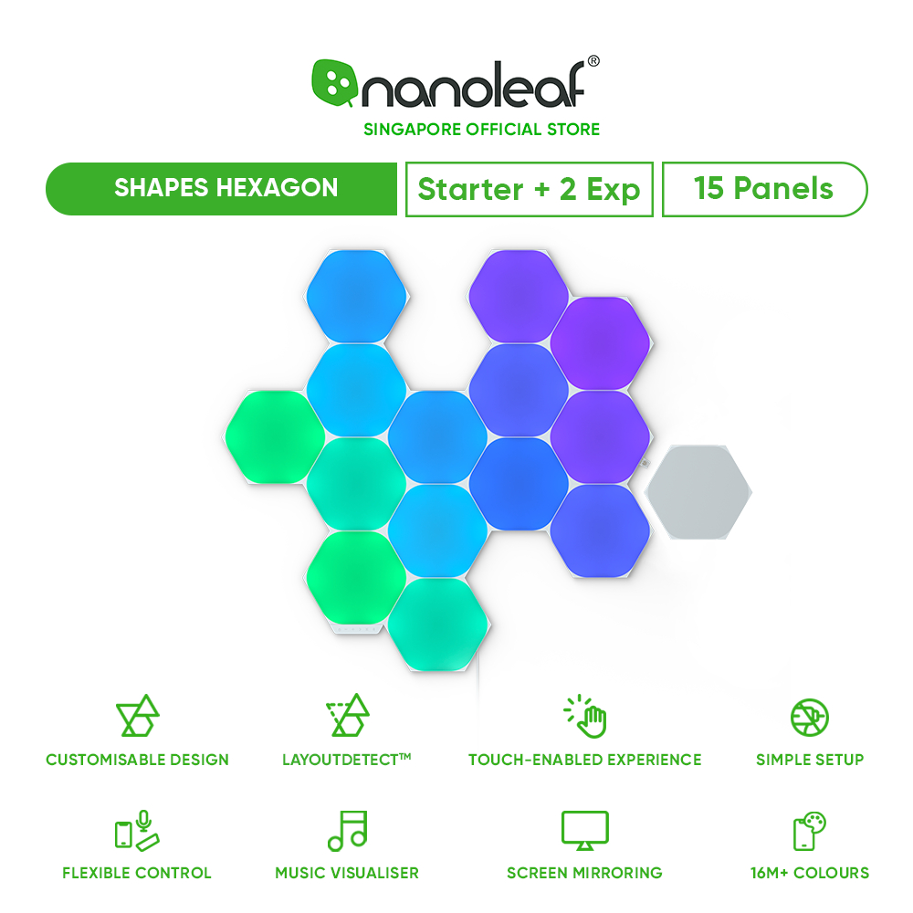 Nanoleaf Shapes Hexagons Smart Light Smarter Kit (15 panels) | Shopee ...