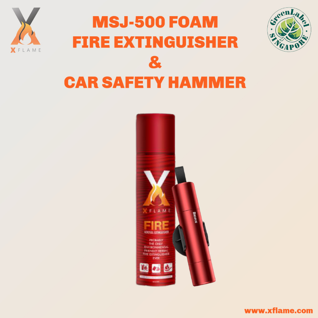 XFLAME MSJ-500 Fire Extinguisher with Emergency Car Safety Mini Hammer ...