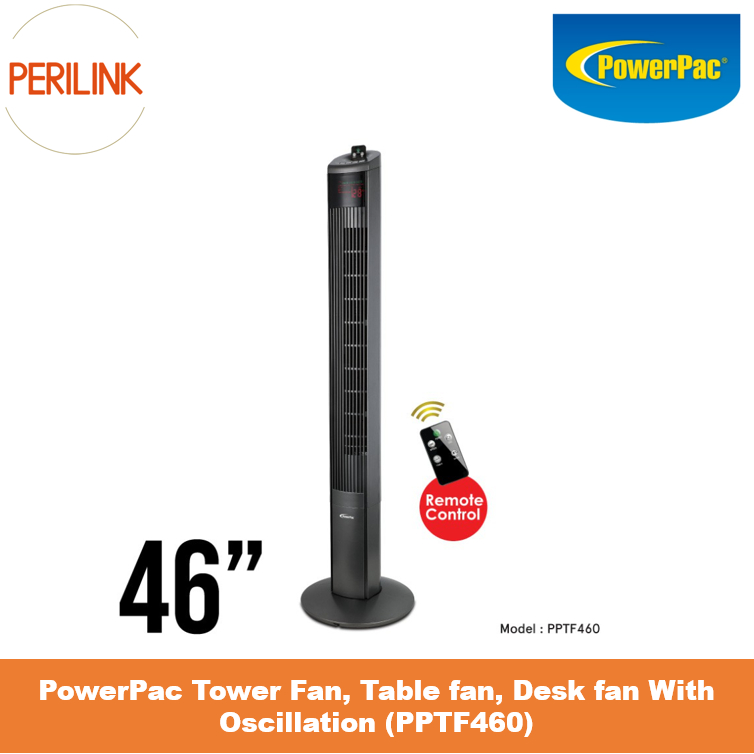 PowerPac Tower Fan, Table fan, Desk fan With Oscillation (PPTF460 ...