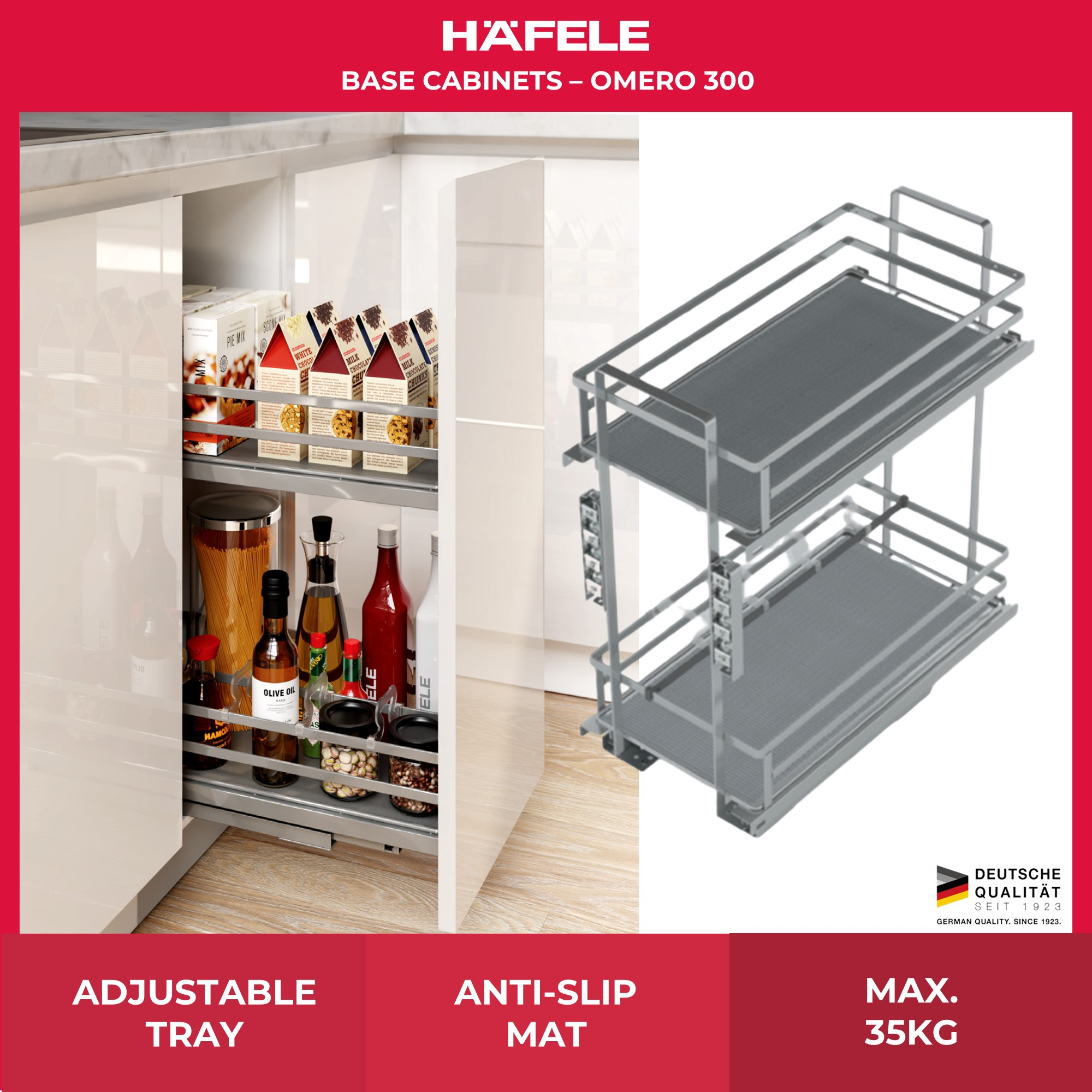 Hafele OMERO 300/400 Base Cabinet – Pull Out Metal Tray Drawer for ...