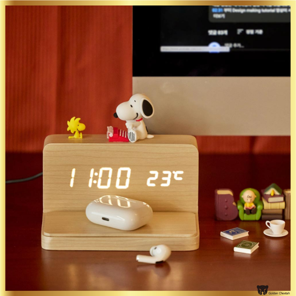 Peanuts Snoopy Wireless Charging Wood LED Clock | Shopee Singapore