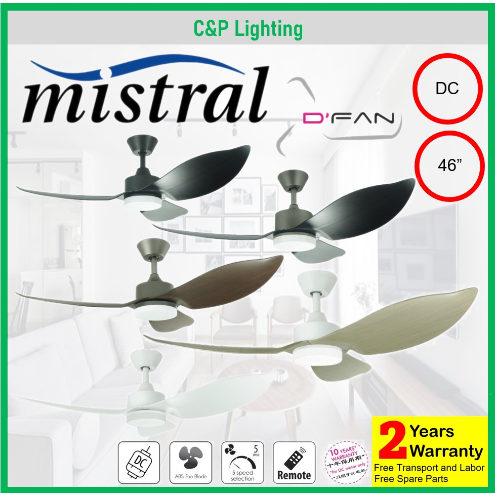Mistral D Fan Space 46" DC 3 Blades Ceiling Fan with Tri-Color Dimmable LED | Shopee Singapore