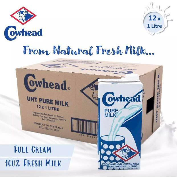 Cowhead UHT Milk Pure (1Ltr x 12 Pack) - Carton | Shopee Singapore