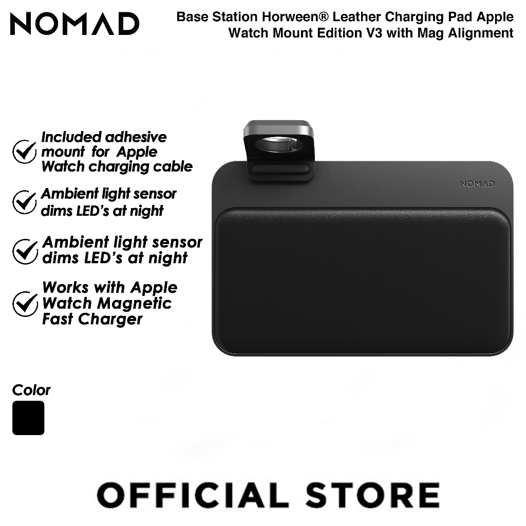 NOMAD Base Station Horween® Leather Charging Pad Apple Watch Mount ...