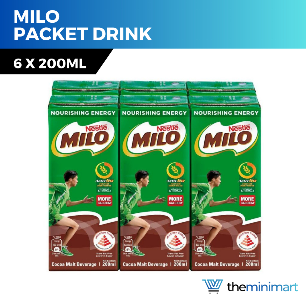 Milo Chocolate Malt Uht Packet Drink 200ml x 6 Pieces - Energy Boost ...